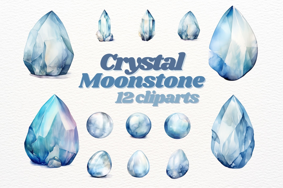 Watercolour Moonstone Crystal Clipart Bundle, White Crystal, Fantasy ...
