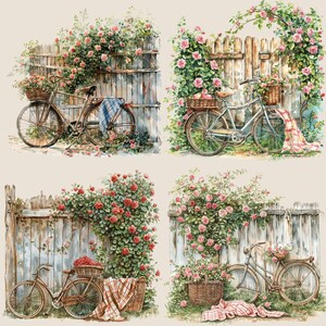 Watercolour Cozy Summer Vintage Bike Digital Stickers, Clipart Bundle ...