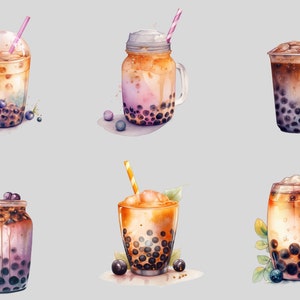 Watercolour Bubble Tea Clipart Bundle, Bubble Coffee Clipart, Drink ...