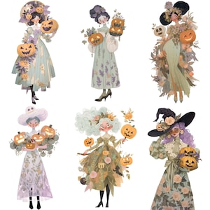 Coquette Royal Halloween Witch Clipart Bundle, Chic Clipart, Folk Art ...