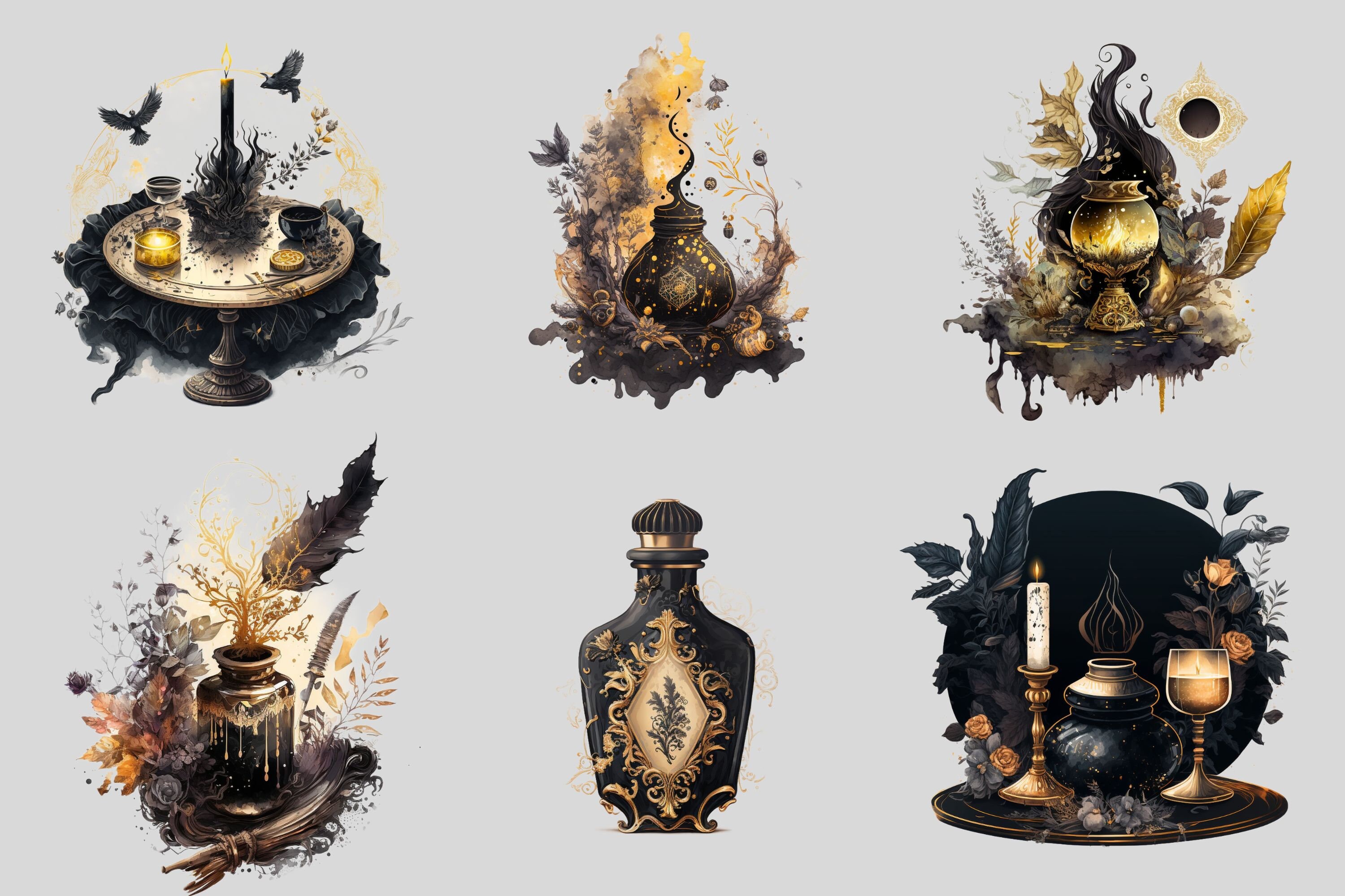 Gold Witch Clipart Bundle Witch Magic Clip Art Mystical - Etsy