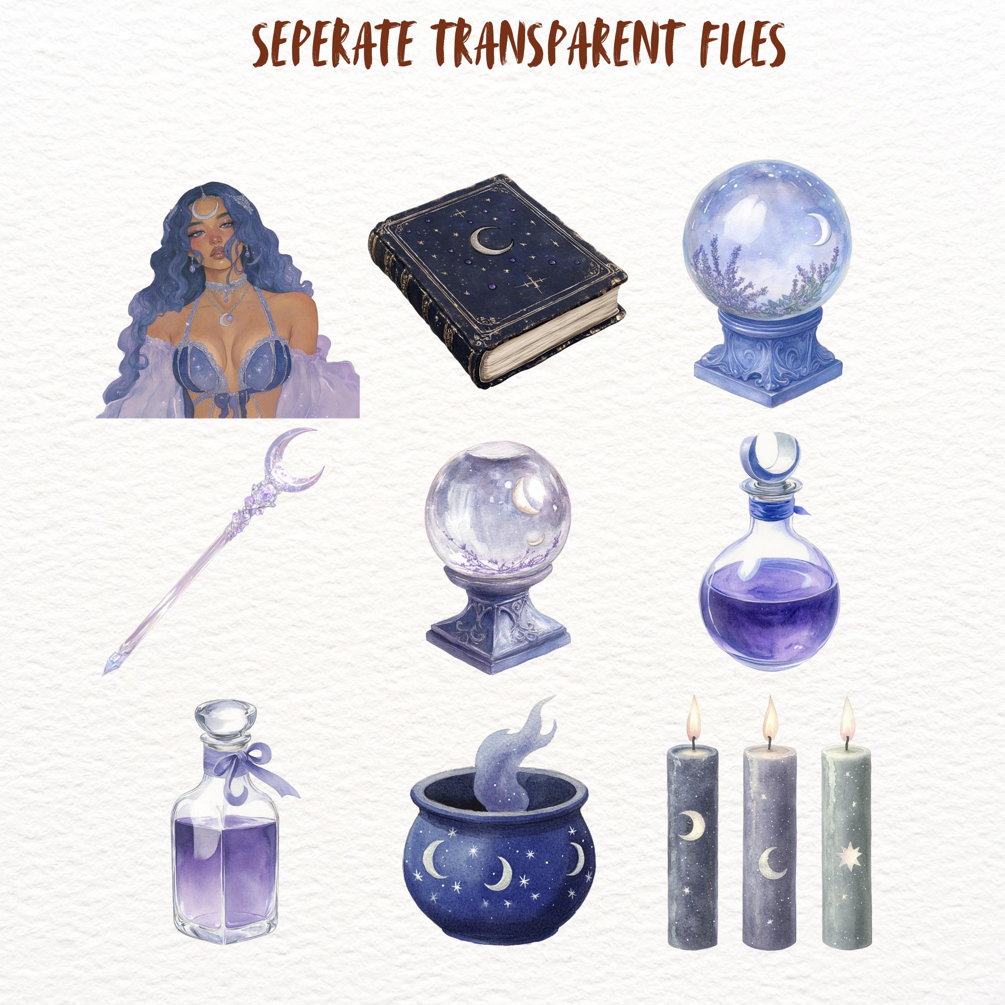 Moonlight Witch Clipart Bundle Celestial Wicca Sticker Set Magical ...