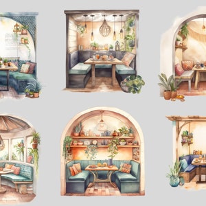 Watercolour Boho Breakfast Nook Clipart Bundle , Cottage Living, Farm ...