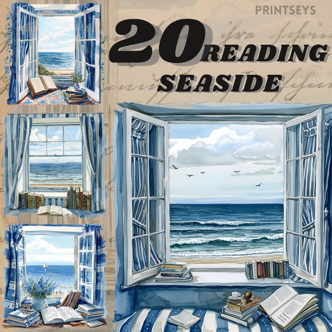 Watercolour Cozy Seaside Reading Nook by the Window, Clipart Bundle ...