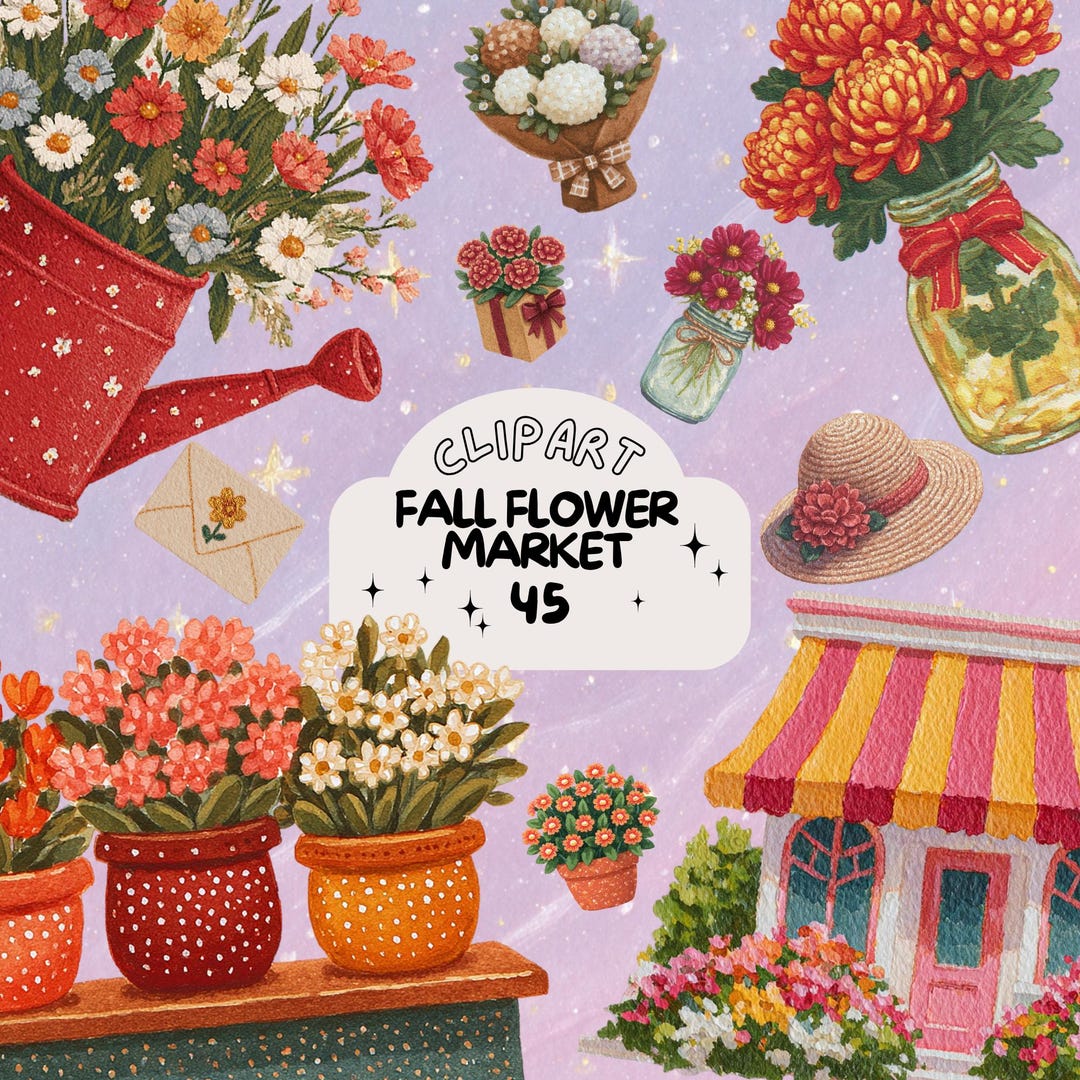 Cozy Fall Flower Market Clipart Bundle Vintage Sticker Set Goodnote ...