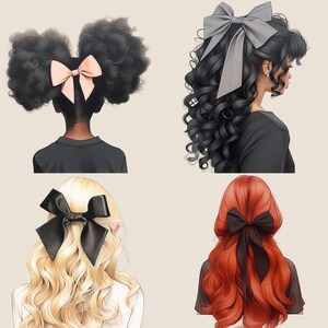 Watercolour Bow in the Hair Clipart Bundle, Digital Sticker, Hair Bow ...
