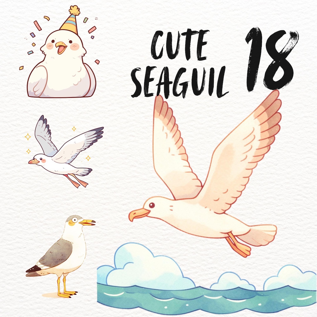 Cute Seagull Party Watercolor Clipart Set Nursery Birds Digital ...