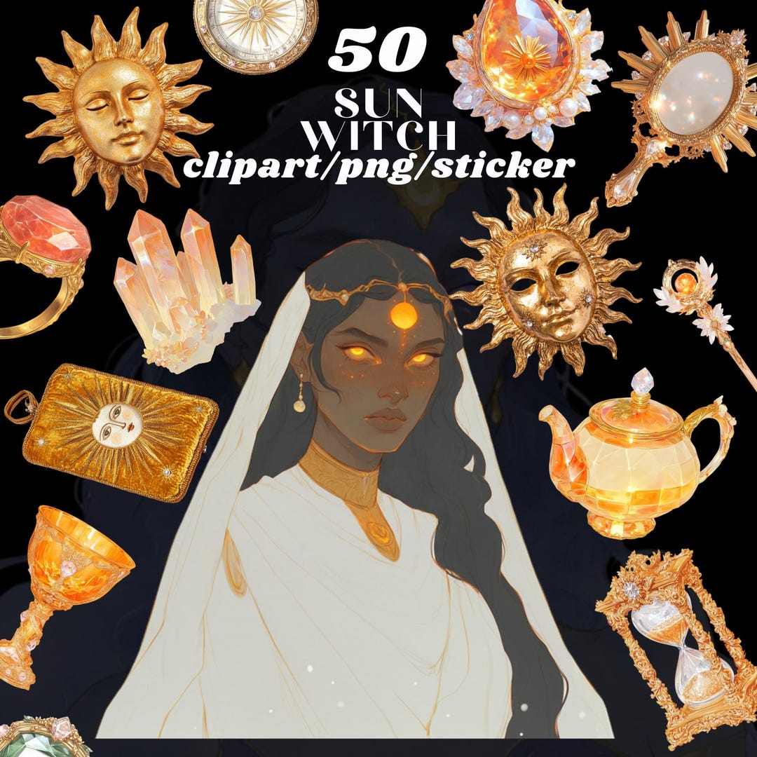 Witchy Sun Witch Clipart Bundle Celestial Wicca Sticker Set Magical ...
