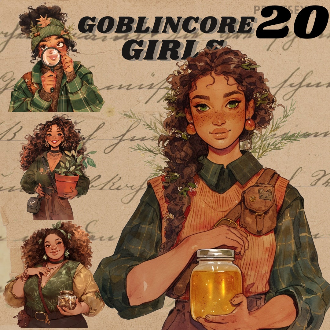 Cut Green Goblincore Girl Digital Stickers,animal Aesthetic Journaling ...