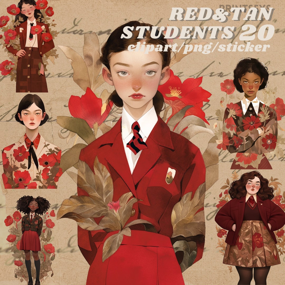Red and Tan School Uniform Digital Stickers, Academia Journaling, Back ...