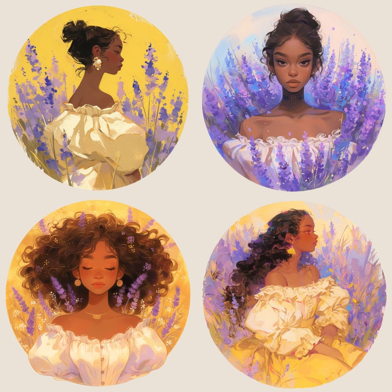 Dainty Lavender Vintage Girl Digital Stickers, Floral Clipart ...