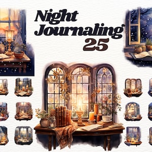 Watercolour Fantasy Cozy Journaling by the Window Clipart, Journal ...