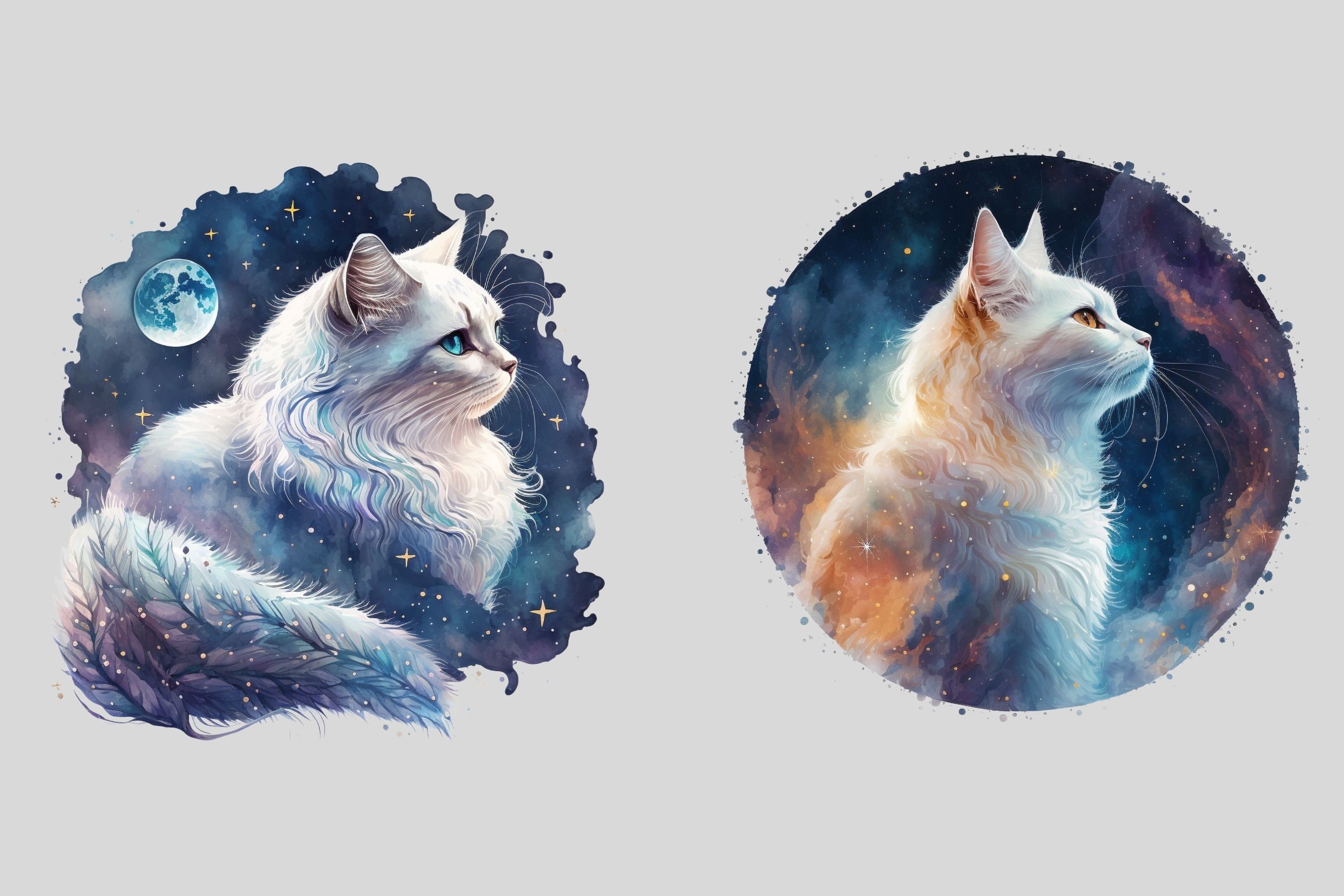 Celestial White Cat Clipart Bundle , Cat Png, Magic Clip Art, Mystical ...