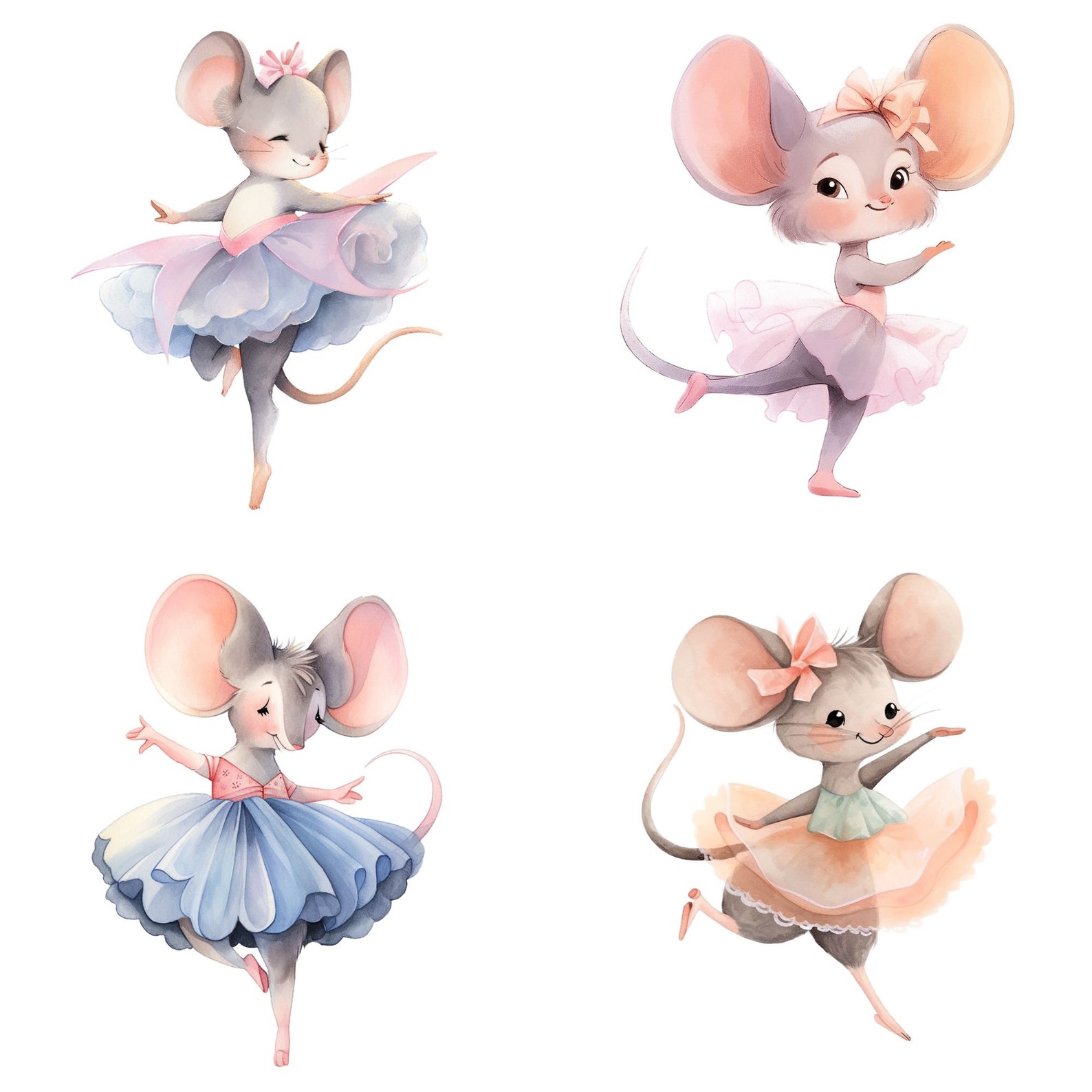 Adorable Mouse Ballerinas Clipart Bundle, Cute Mouse Dancers Png ...