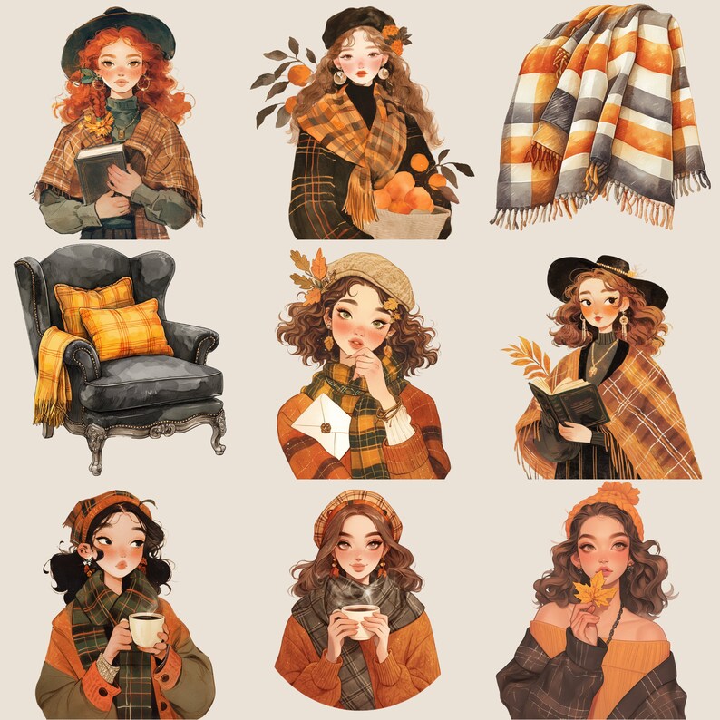 Digital Autumn Fashion Journaling Sticker, Feminine Autumn Clipart ...