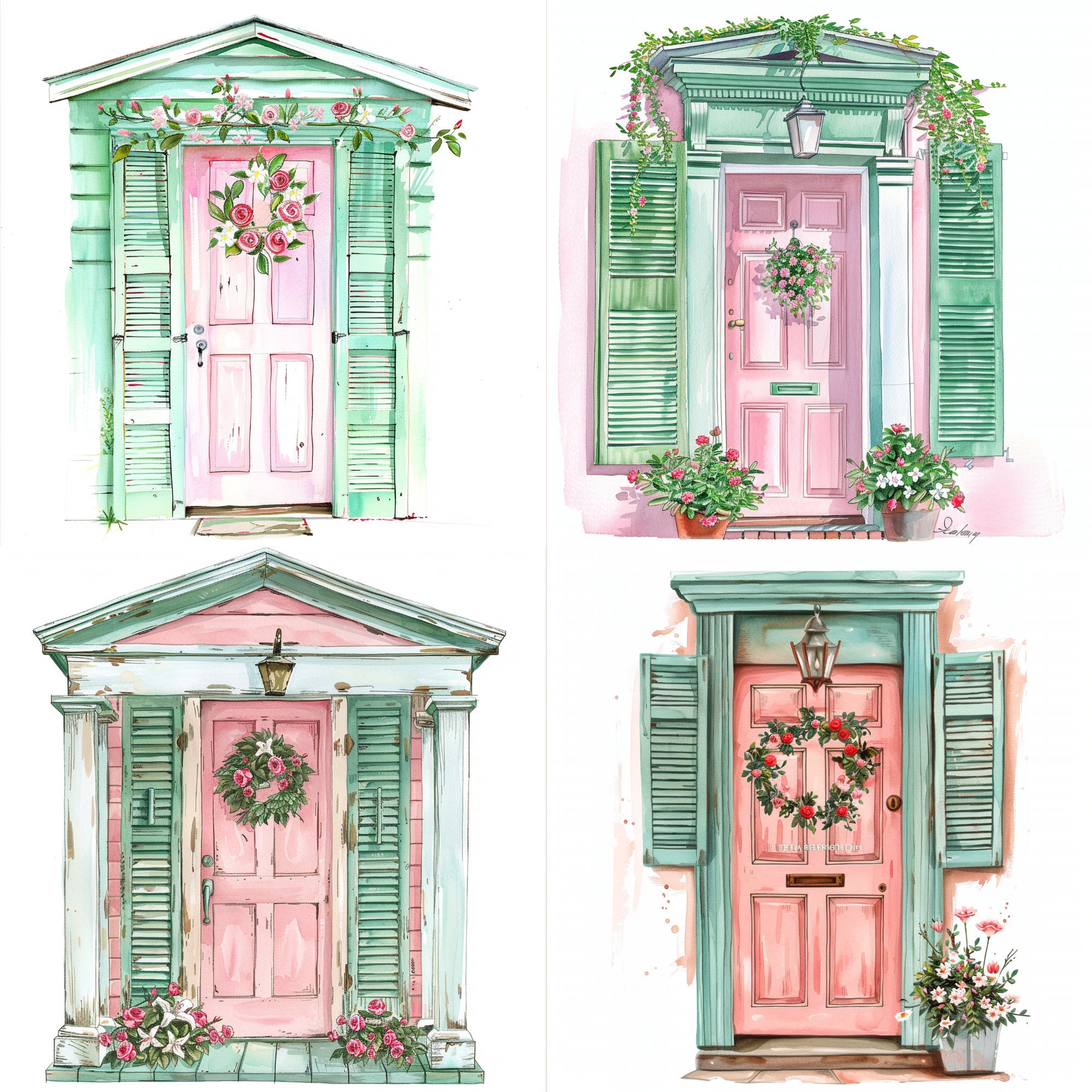 Candy Pink Vintage Doors Clipart, Old Doors, Printable Watercolor ...