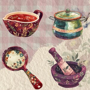 Watercolour Rustic Cozy Cottagecore Kitchen Tools, Clipart Bundle, Cozy ...