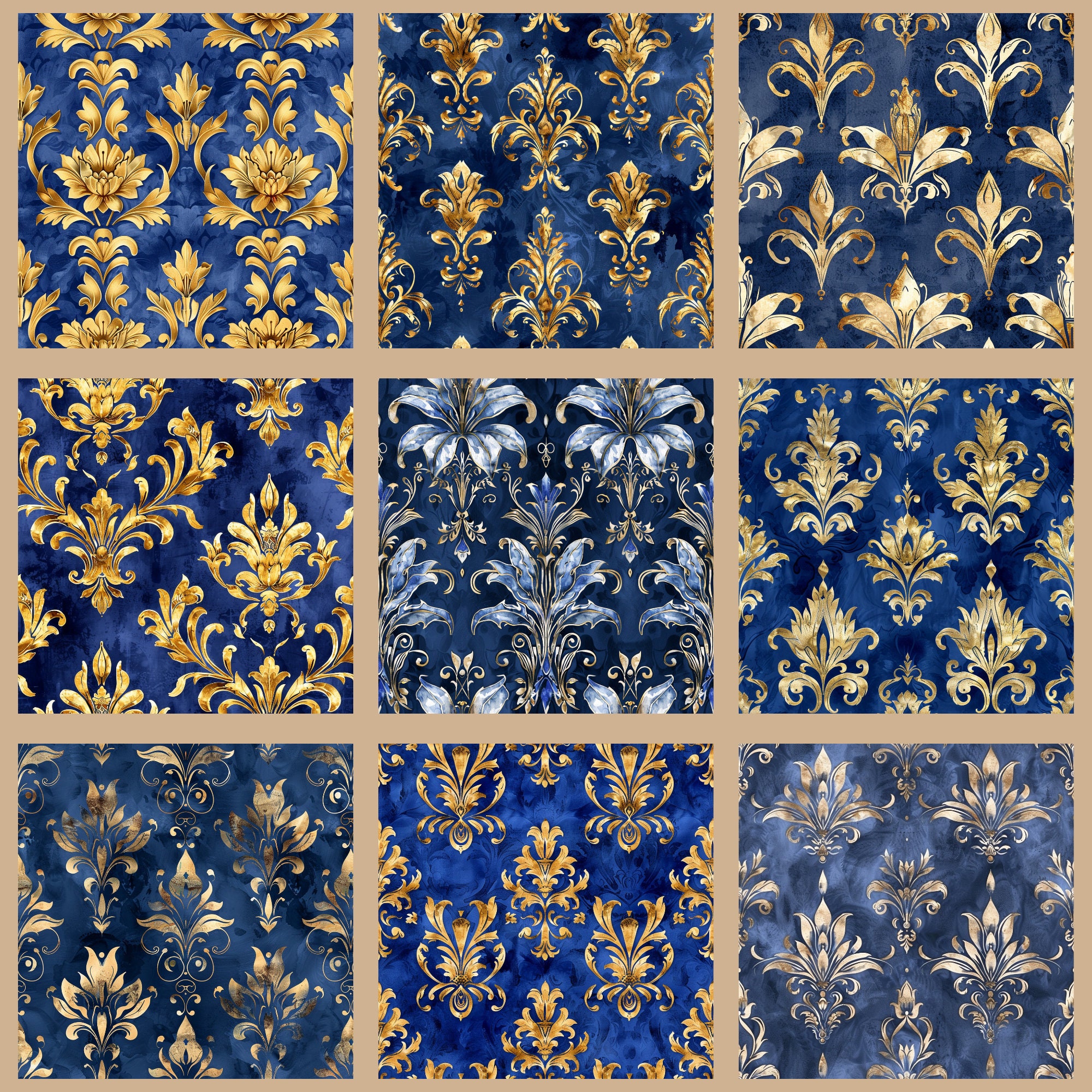 Gold Lily Damask Digital Paper, Rustic Vintage Textured Paper ...