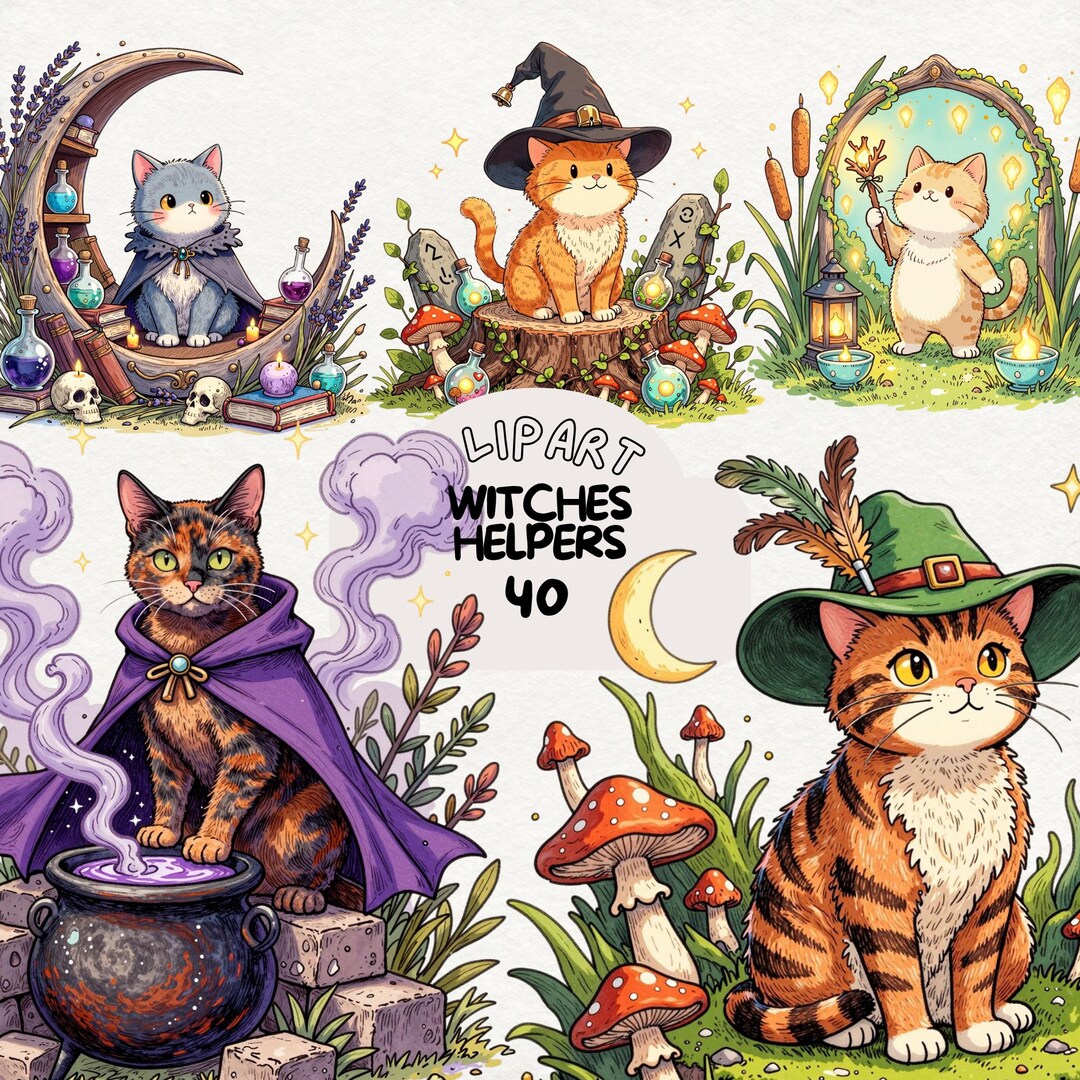 Witches Helpers Animals Birds Clipart Bundle Rustic Occult Quartz ...
