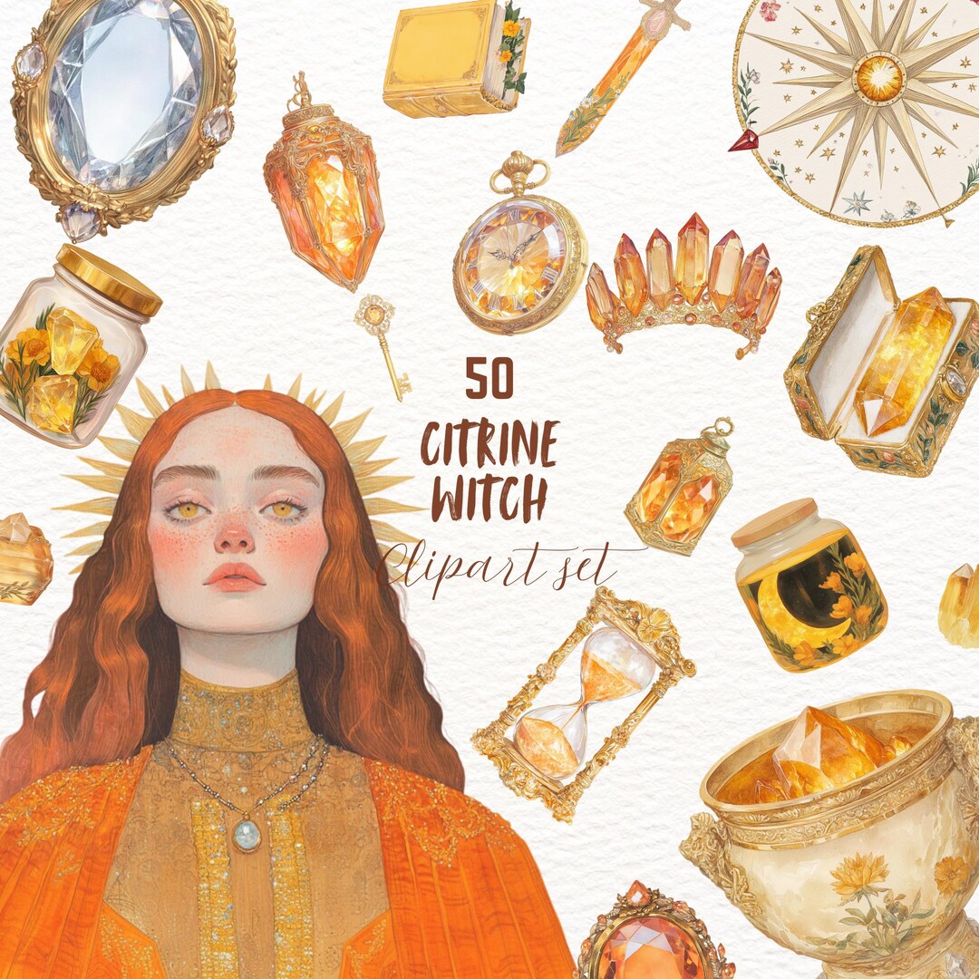 Citrine Witch Clipart Bundle Crystal Wicca Sticker Set Magical Goodnote ...