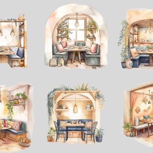 Watercolour Boho Breakfast Nook Clipart Bundle , Cottage Living, Farm ...