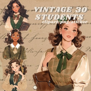 Vintage Students Digital Sticker Set ,cozy Study Journaling, Romantic ...