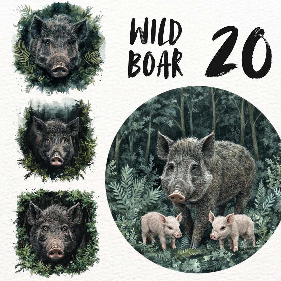 Cute Wild Boar Clipart Set, Animal PNG Stickers, Woods Png Set Digital ...