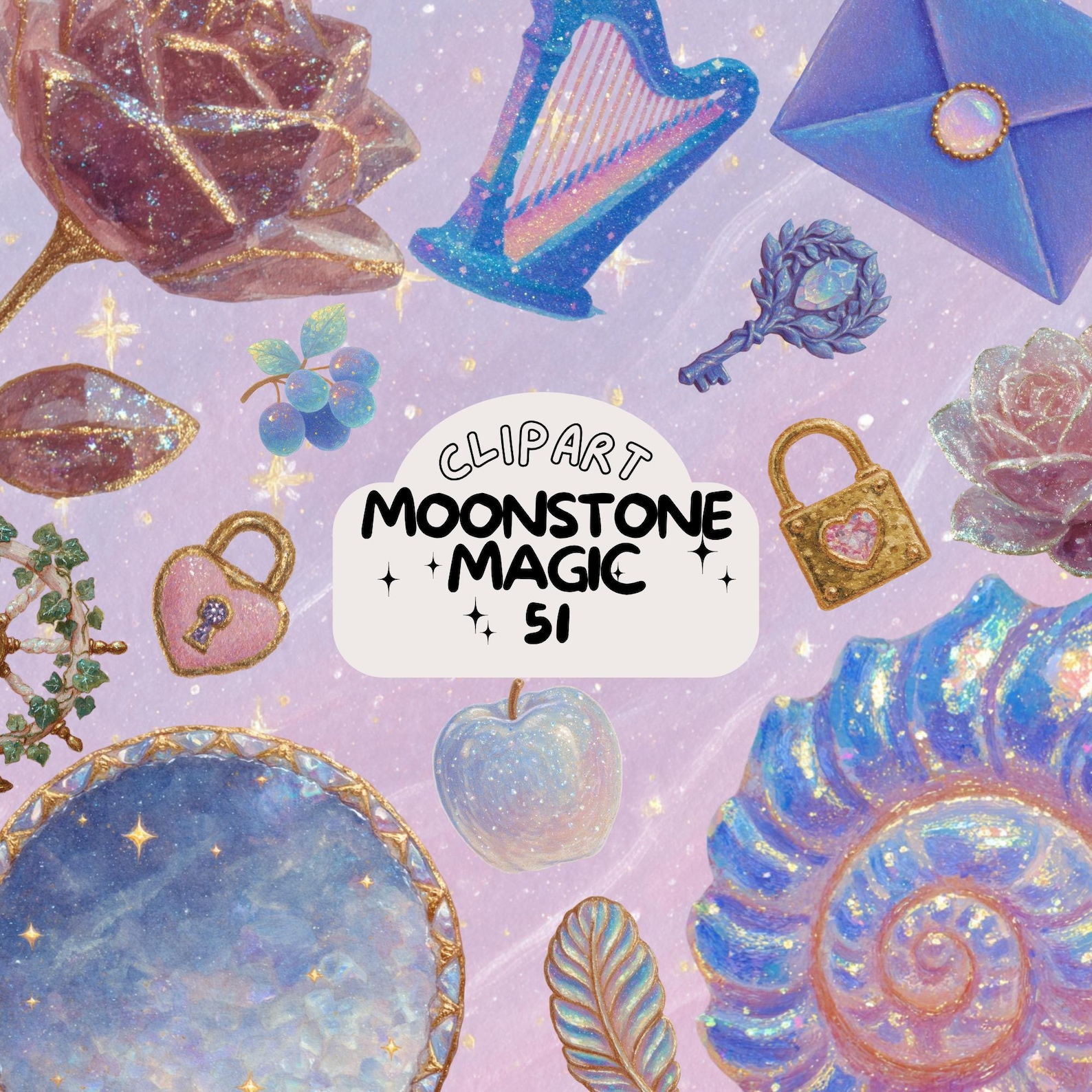 Moonstone Fairytale Fantasy Clipart Bundle Vintage Sticker Set Goodnote ...