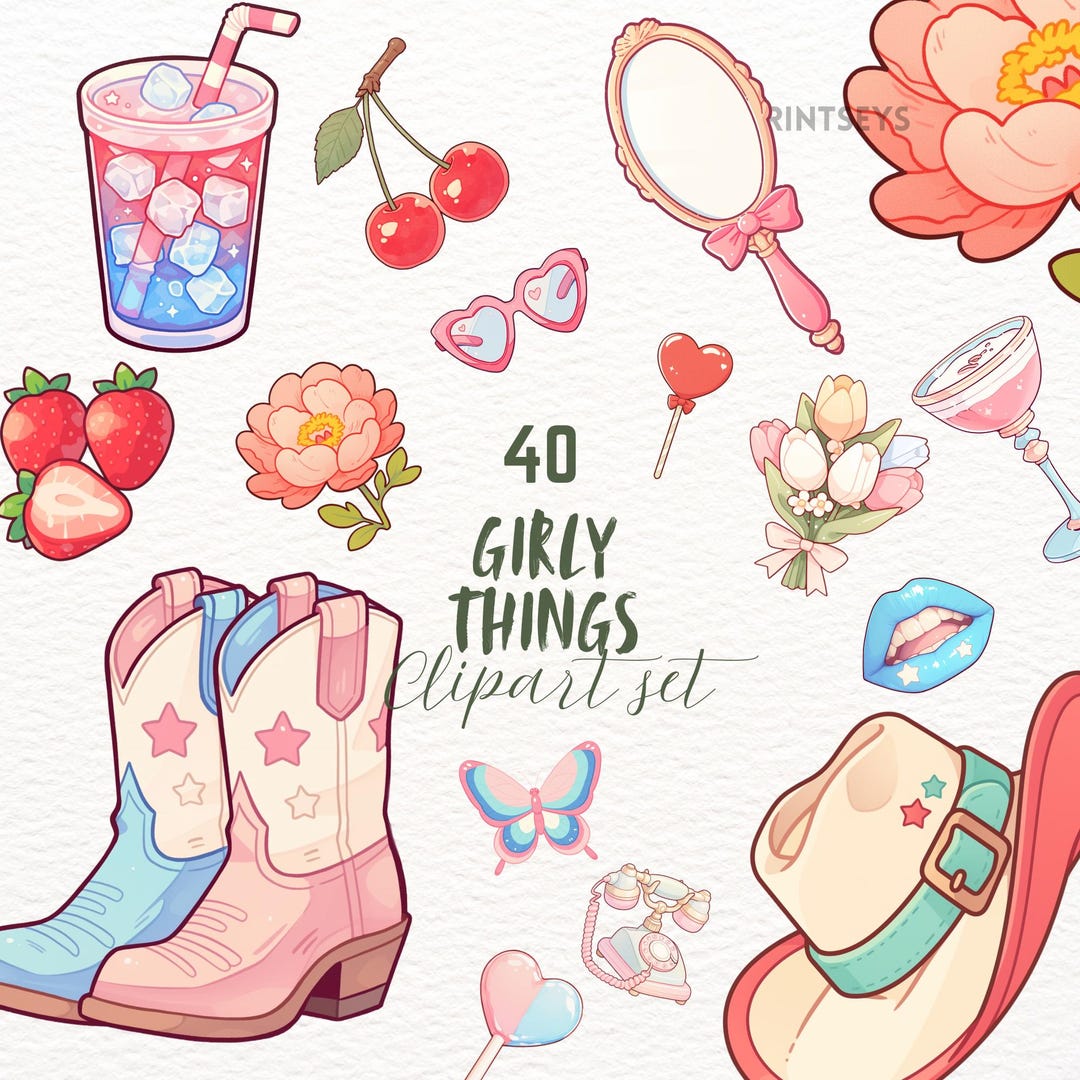 Girly Digital Stickers Clipart, Cowgirl Coquette Aesthetoc Clip Art ...
