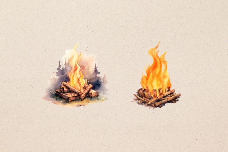 Watercolour Bonfire Clipart Bundle, Midsummer Clipart, Fire Clipart ...