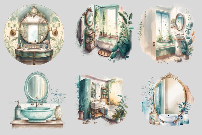 Watercolour Bathroom Clipart Bundle Bath Bundle Luxury Bath - Etsy