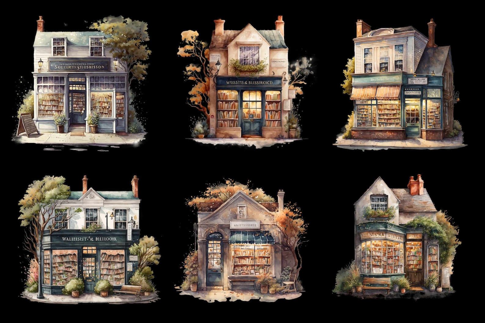 Bookstore Clipart Bundle, Book Shop , Watercolour Shop Illustration ...