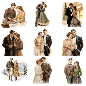 Cozy Winter Vintage Couple Clipart Bundle, Cozy Winter Png, Romantic ...