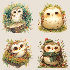 Whimsical Cute Owl Digital Sticker, Baby Owl Clipart Bundle ...