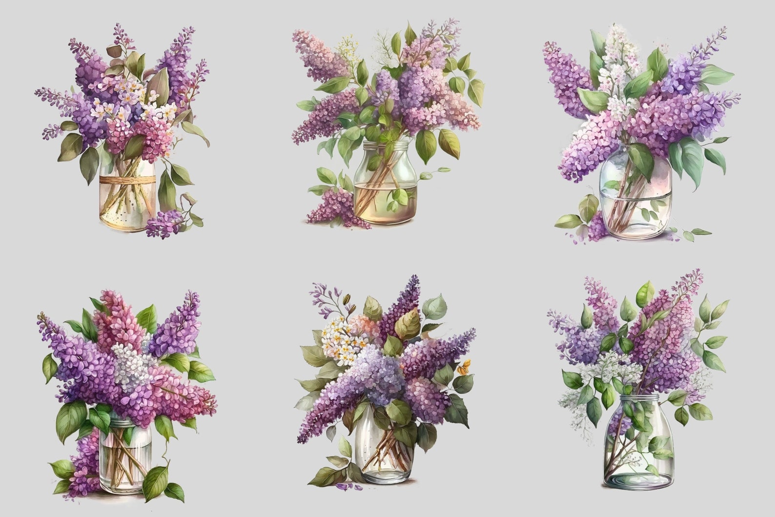 Watercolour Lilac Clipart Bundle, Purple and Pink Lilacs, Spring ...
