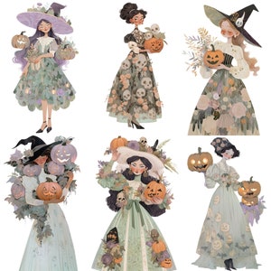 Coquette Royal Halloween Witch Clipart Bundle, Chic Clipart, Folk Art ...