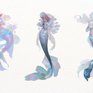 Dreamy Mermaid Digital Stickers, Clipart Bundle, Magical Cute Mermaids ...