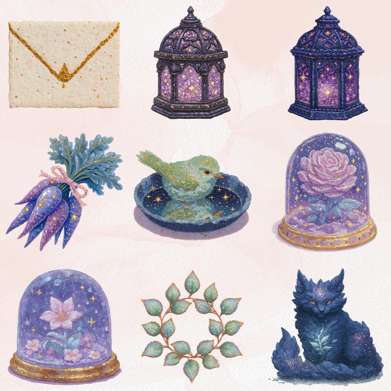 Fairy Starlight Garden Clipart Bundle Vintage Sticker Set Goodnote ...