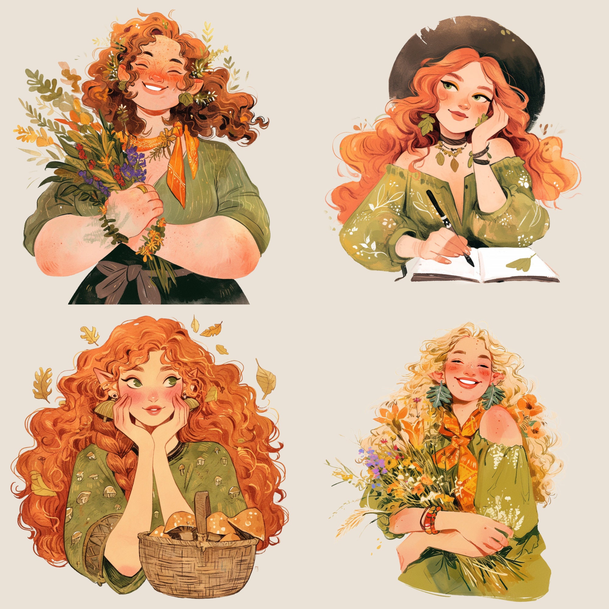 Summer Goblincore Girl Digital Stickers,animal Aesthetic Journaling ...