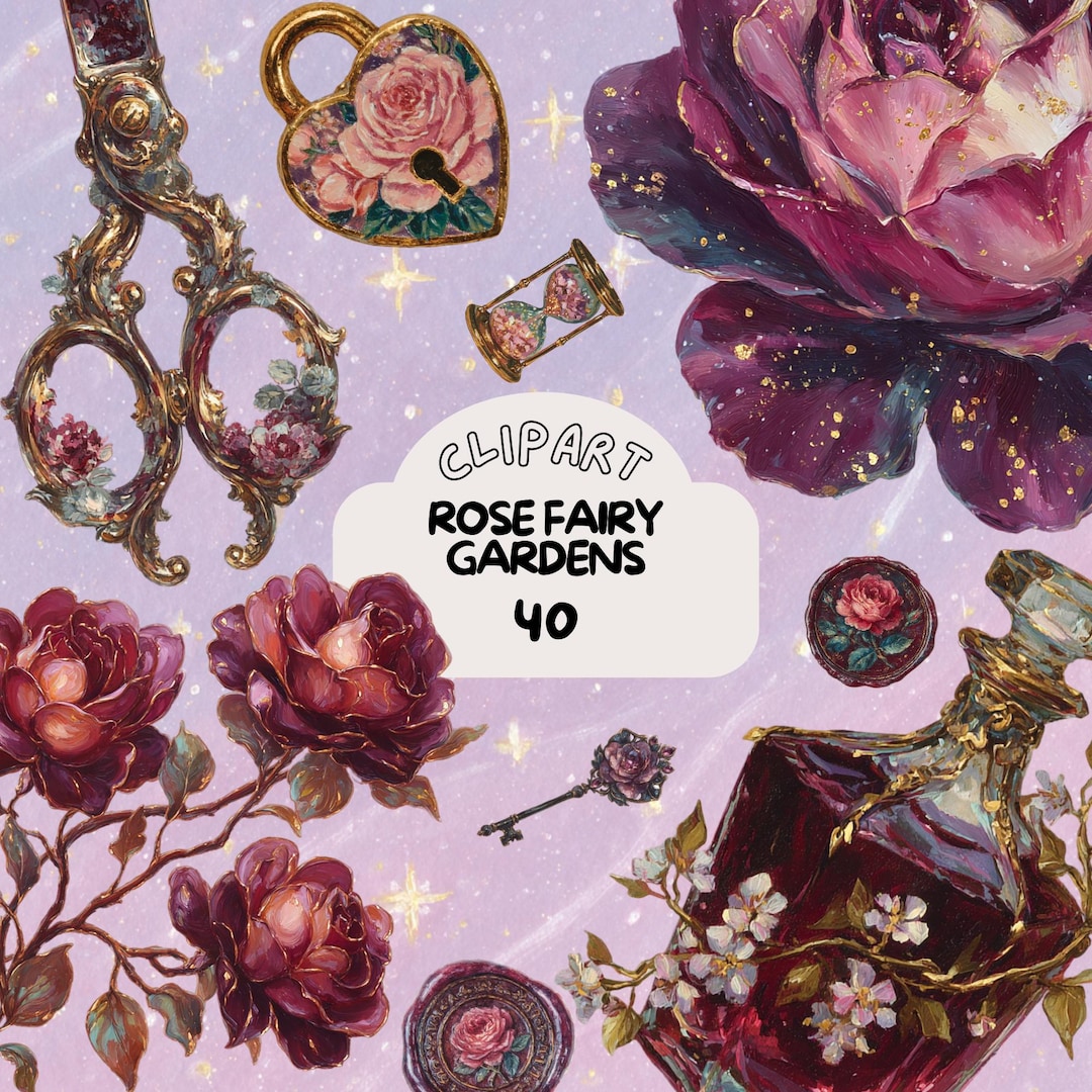 Fantasy Rose Fairy Garden Clipart Bundle Vintage Sticker Set Goodnote ...