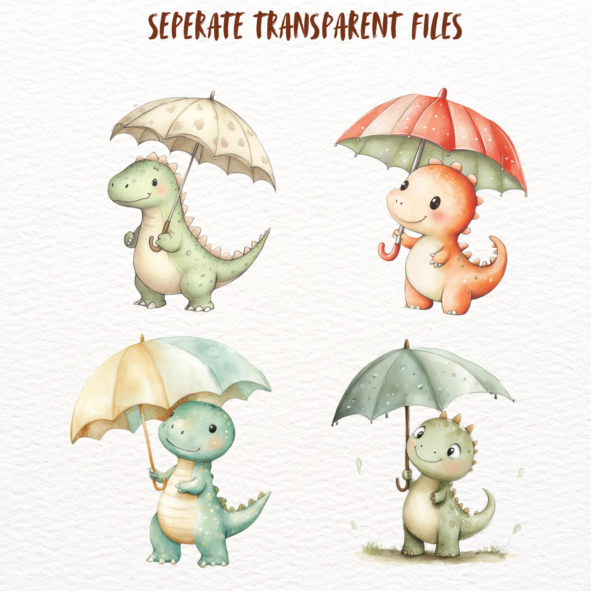 Cute Rainy Day Dinosaur Clipart Set, Dino PNG Stickers,umbrella Png Set ...