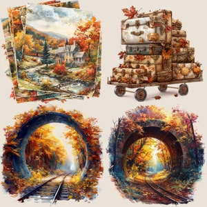 Watercolour Autumn Trainride Clipart Bundle, Cozy Autumn Reading Corner ...