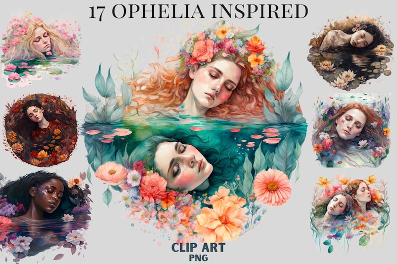 Watercolour Ophelia Inspired Clipart BUNDLE Floral Stunning - Etsy
