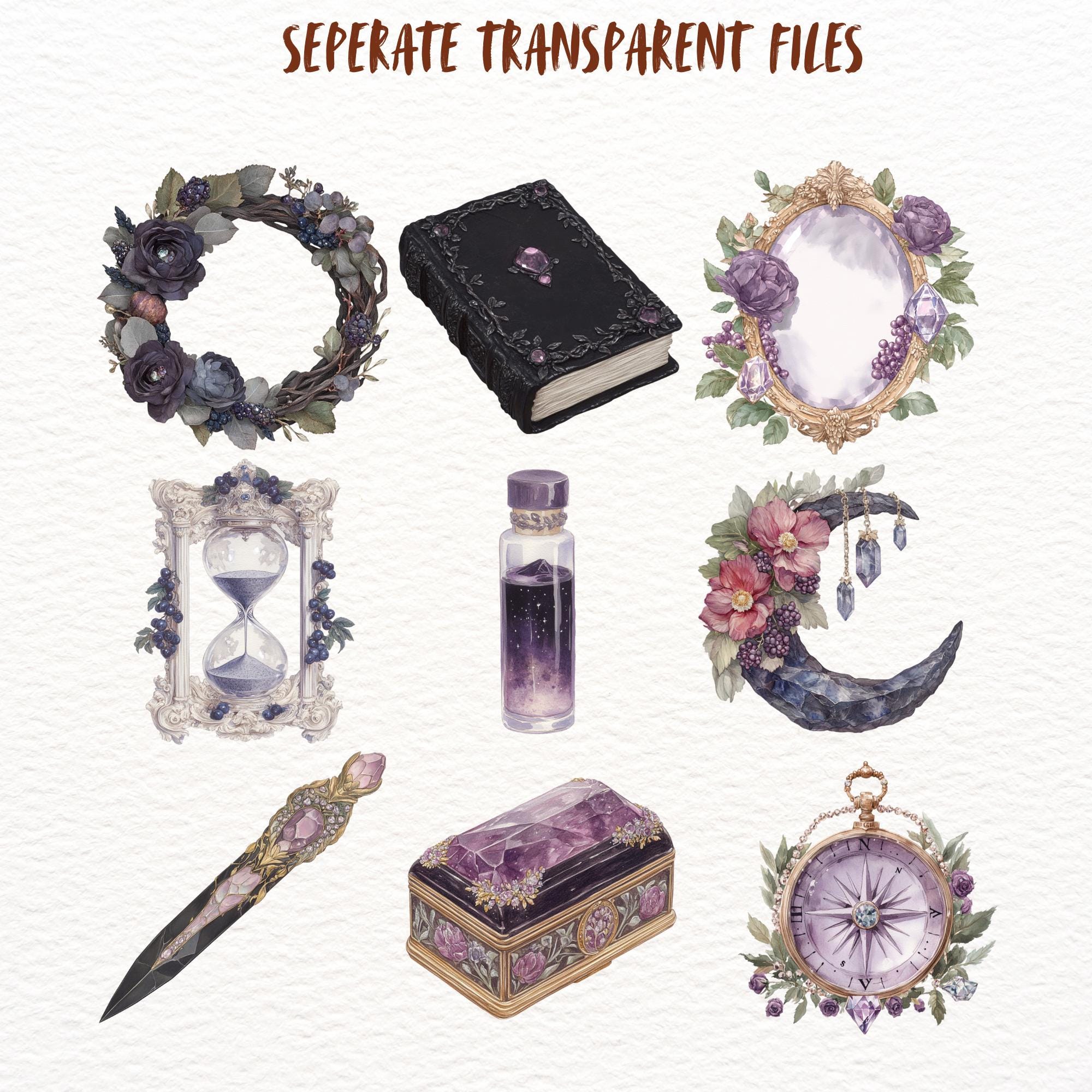 Shadow Witch Clipart Bundle Celestial Wicca Sticker Set Magical ...