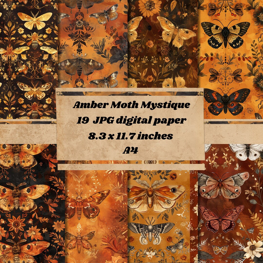 Occult Amber Moth Digital Paper, Vintage Mysthical Textured Paper ...