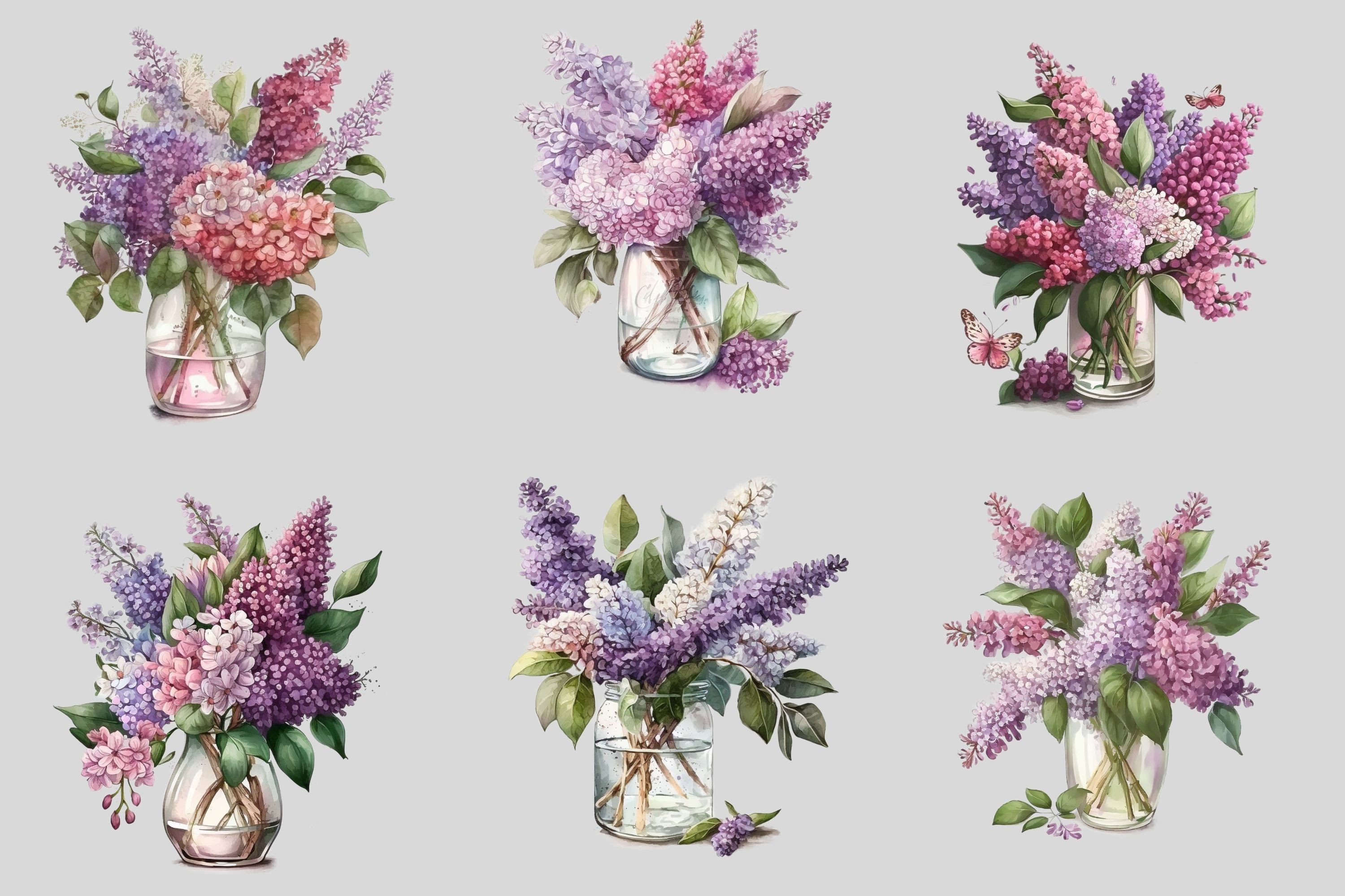 Watercolour Lilac Clipart Bundle Purple and Pink Lilacs - Etsy