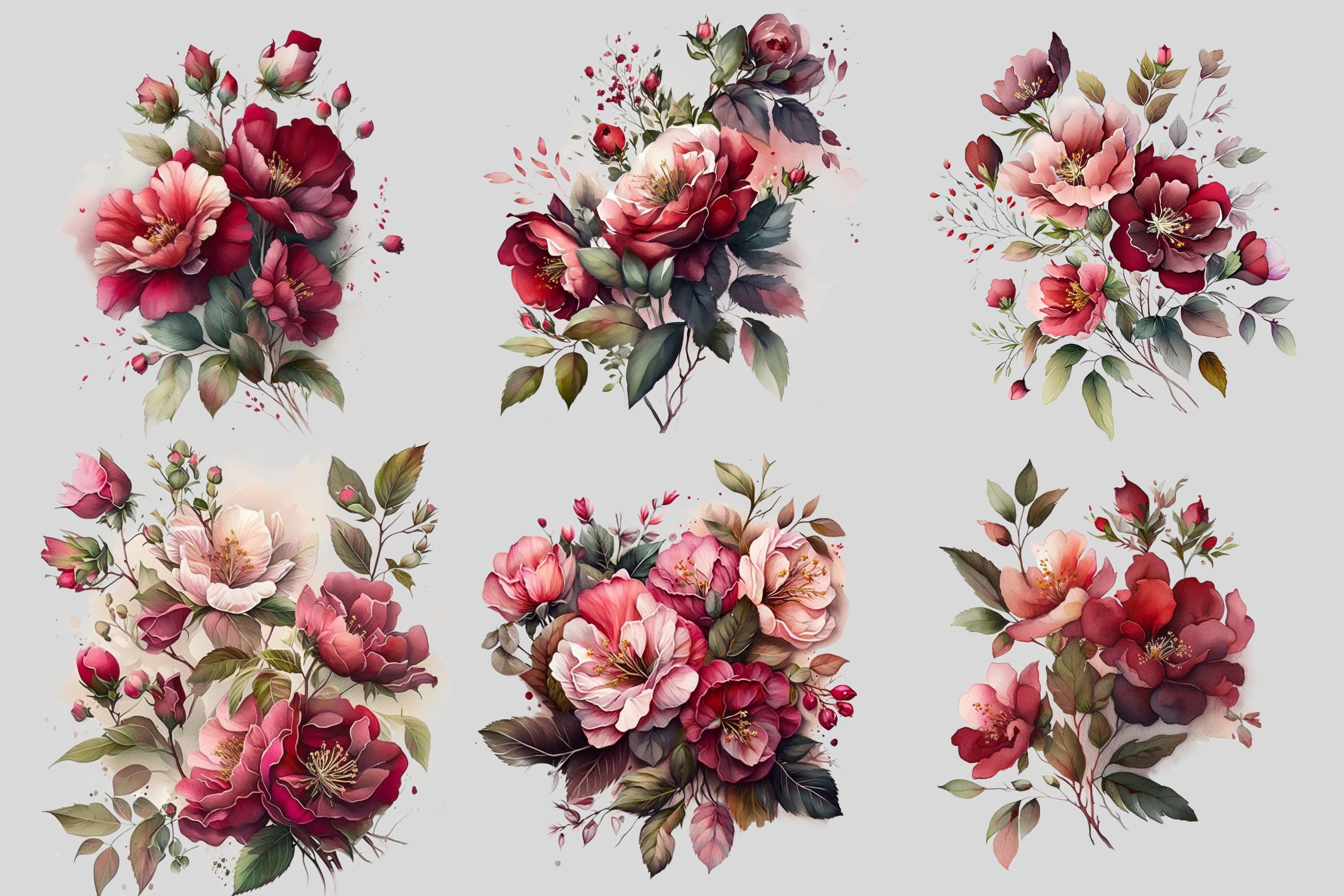 Watercolour Wild Rose Clipart Bundle, Pink, Red Roses, Floral Clipart ...