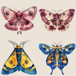 Watercolour Whimsical Royal Moth Clipart Bundle, Wiccan Png, Moth Png ...