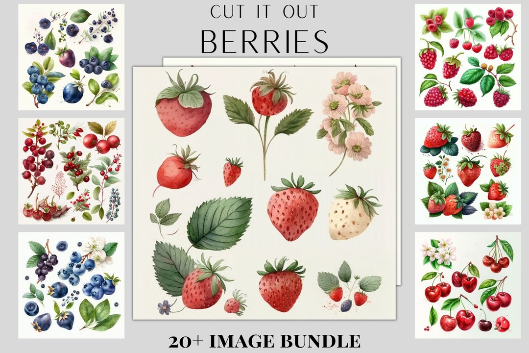 Watercolour Scrapbooking Berry Image Bundle, Strawberries, Blueberries ...