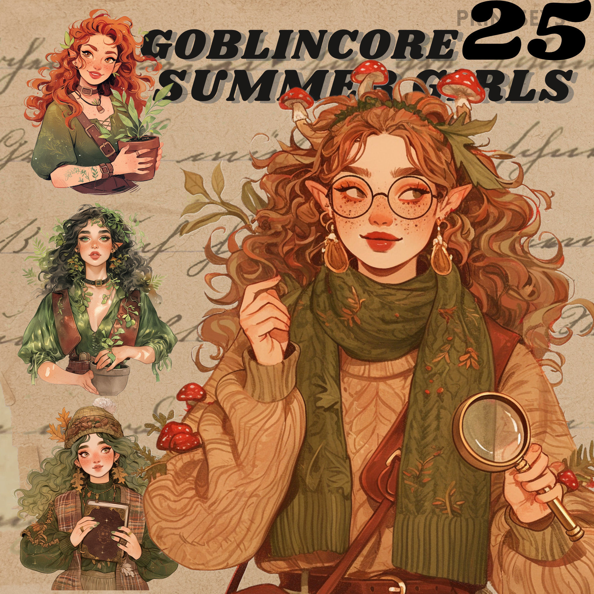 Forest Goblincore Girl Digital Stickers,animal Aesthetic Journaling ...